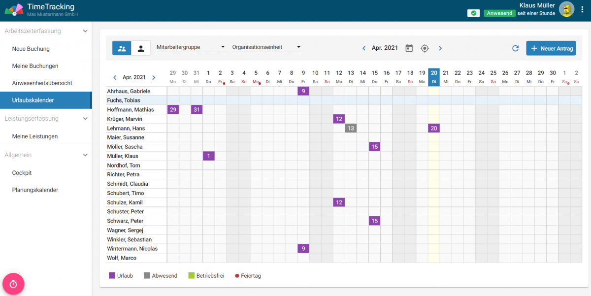 Funktionen – Timetracking Online